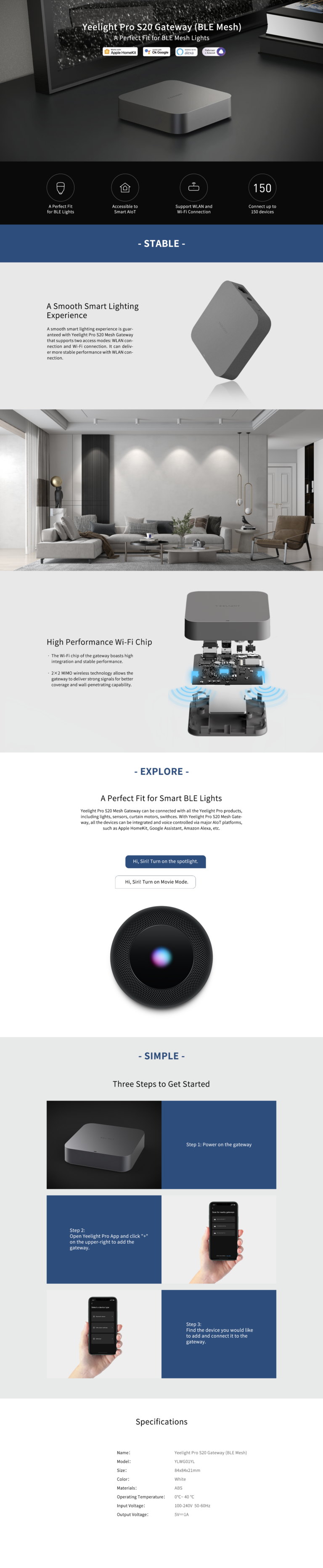 Yeelight Pro S20 Gateway (BLE MESH) - Yeelight English